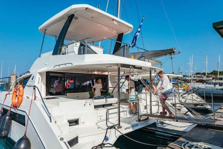 Rhodes: Sunset Catamaran Cruise with Dinner Buffet & Drinks