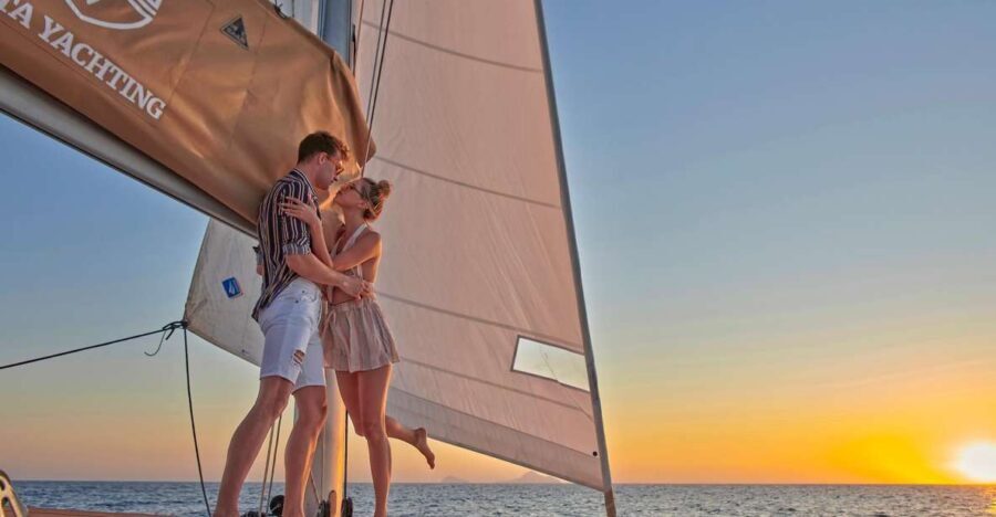 Santorini: Platinum Catamaran Cruise w/ BBQ Meal & Open Bar