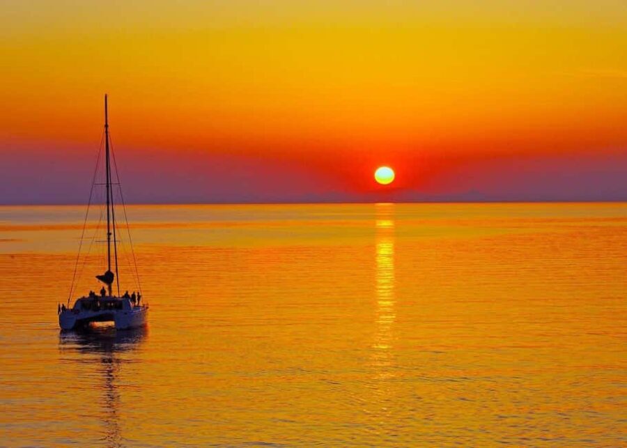 Rhodes: Sunset Catamaran Cruise with Dinner, Drinks & Swim