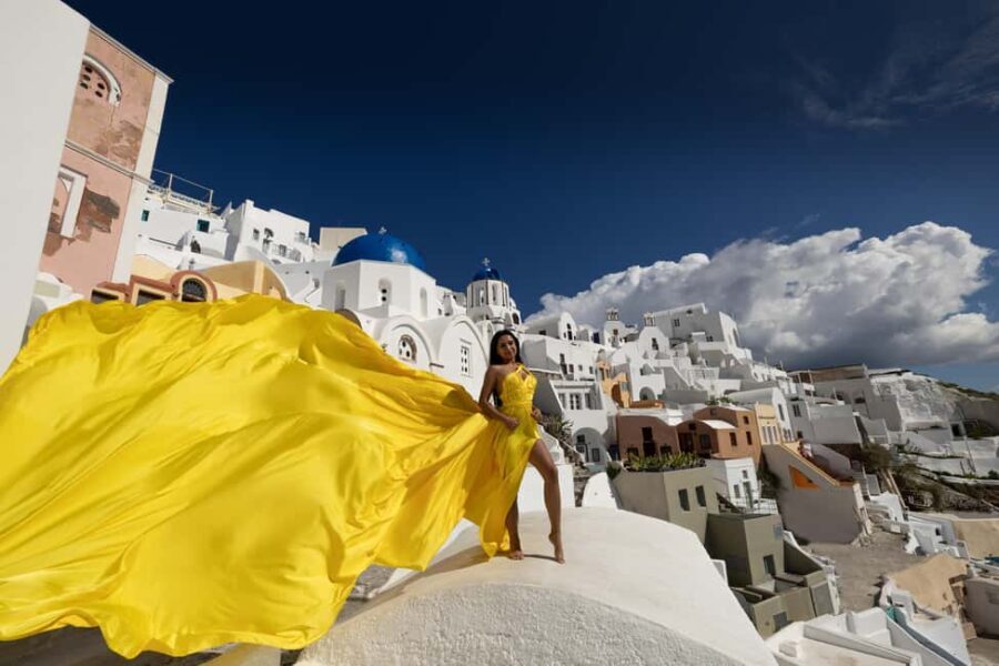 Santorini: Private Flying Dress Photoshoot at Blue Domes - Authentic Feedback from Travelers
