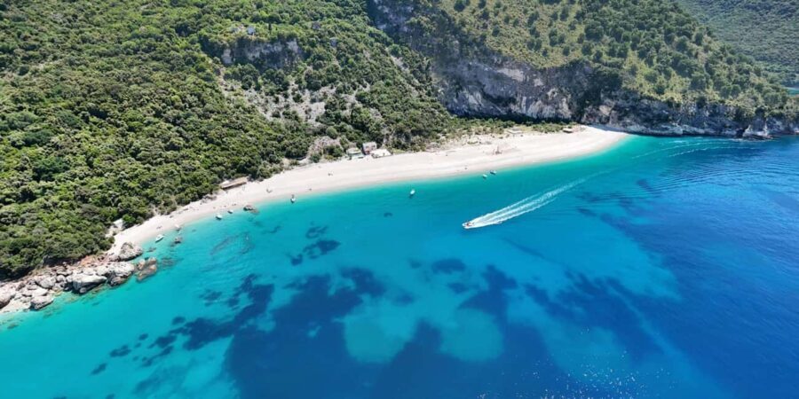 Sarandë: Boat Tour to Krorez, Swim & Snorkel, Wine& Parasols
